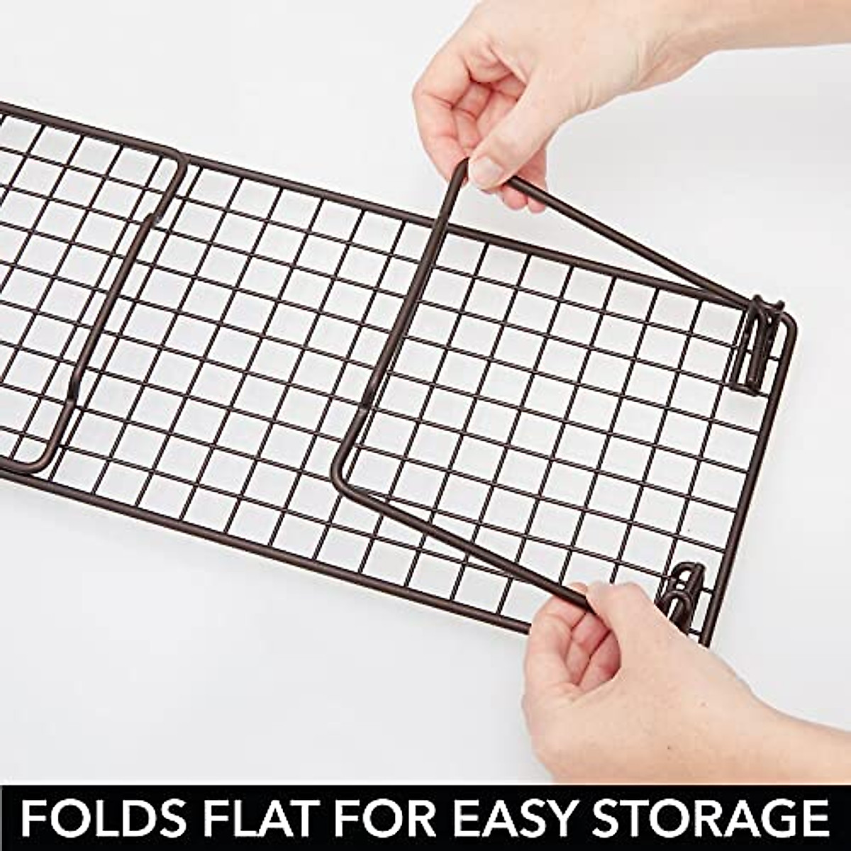 mDesign Metal Stackable Storage Shelf - 2 Tier Raised Food and Kitchen Organizer for Cabinets, Pantry Shelves, Countertops, Closet, 2 Pack, 7" x 17.3" x 6.5" - Bronze