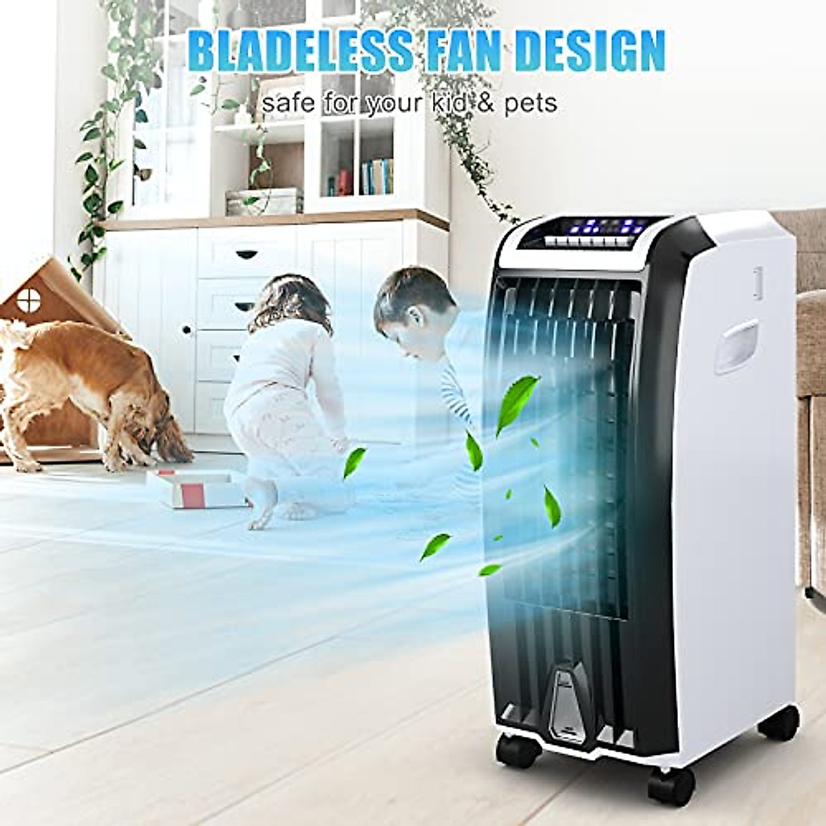 3-IN-1 Evaporative Air Cooler,26” Portable Air Conditoner Humidifier/Fan with 3 Wind Modes,3 Speeds,Remote Control,Wide Oscillating,Ultra-Quiet Compact Cooling Fan for Home Office Bedroom