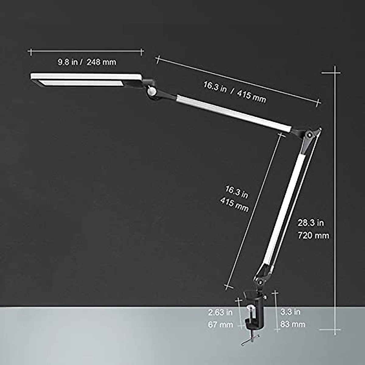 EPMANN Lamp Foldable Long Arm LED Desk Lamp Dimmable Touch Control Work Light Eye Protection Architect Desk Lamp, 4 Lighting Modes & 6 Brightness Levels Bed Lamp (Color : Silver)