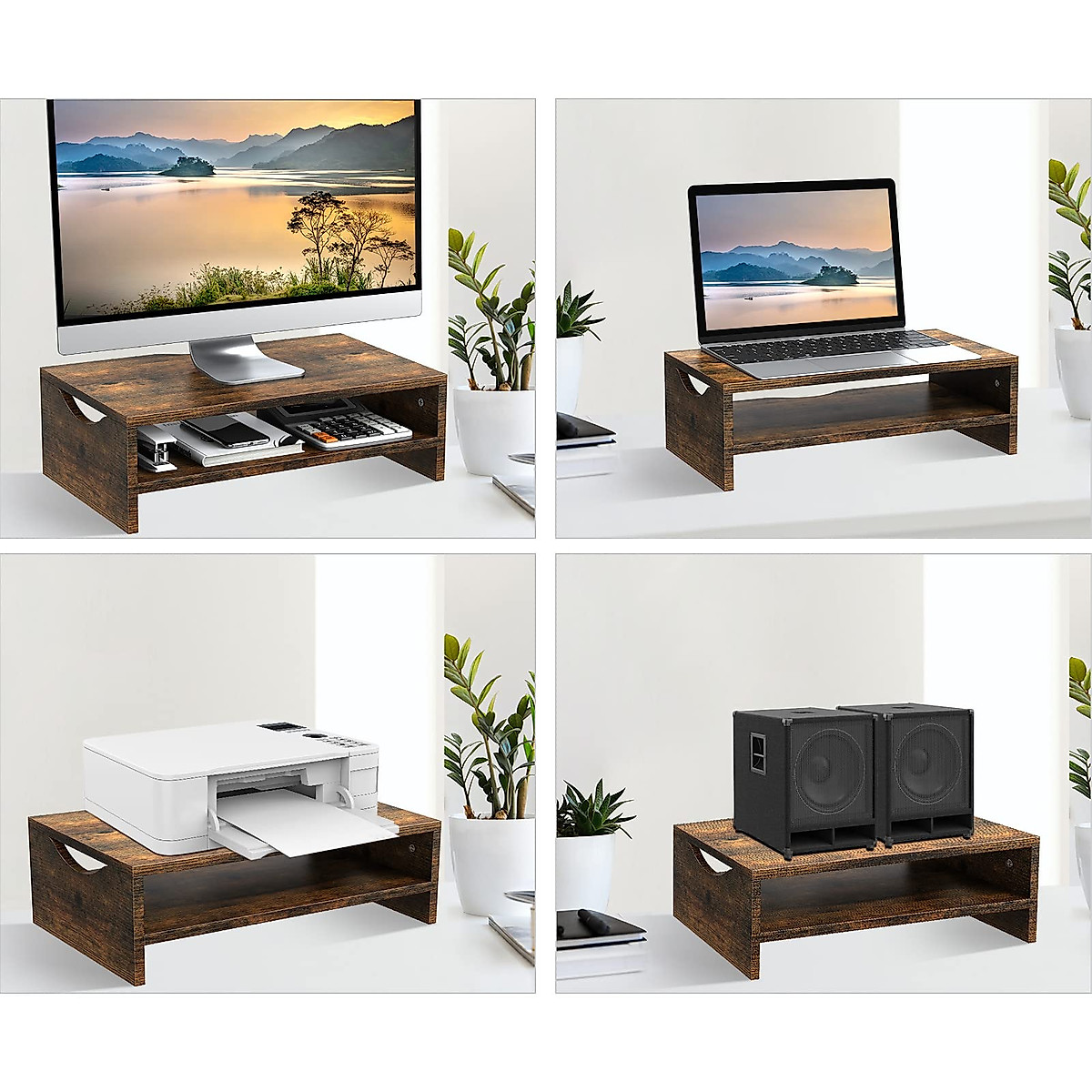 Zimilar Monitor Stand Riser, 2 Tiers Laptop Computer Monitor Riser for PC Screen, iMac, Desktop Wooden Screen Monitor Stand Riser with Storage Organizer for Home Office