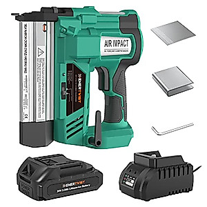 ENERTWIST 20V Cordless Brad Nailer 18 Gauge Nail Gun Battery Powered Including 2.0Ah Li-ion Battery 2 in 1 Cordless Nail/Staple Gun w/Lithium-Ion Battery for Upholstery, Carpentry,Woodworking