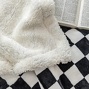 LOMAO Sherpa Throw Blanket Fleece Blanket with Checkered Pattern Soft Thick Blanket for Couch, Bed, Sofa Luxurious Warm and Cozy for All Seasons (Black, 51"x63")