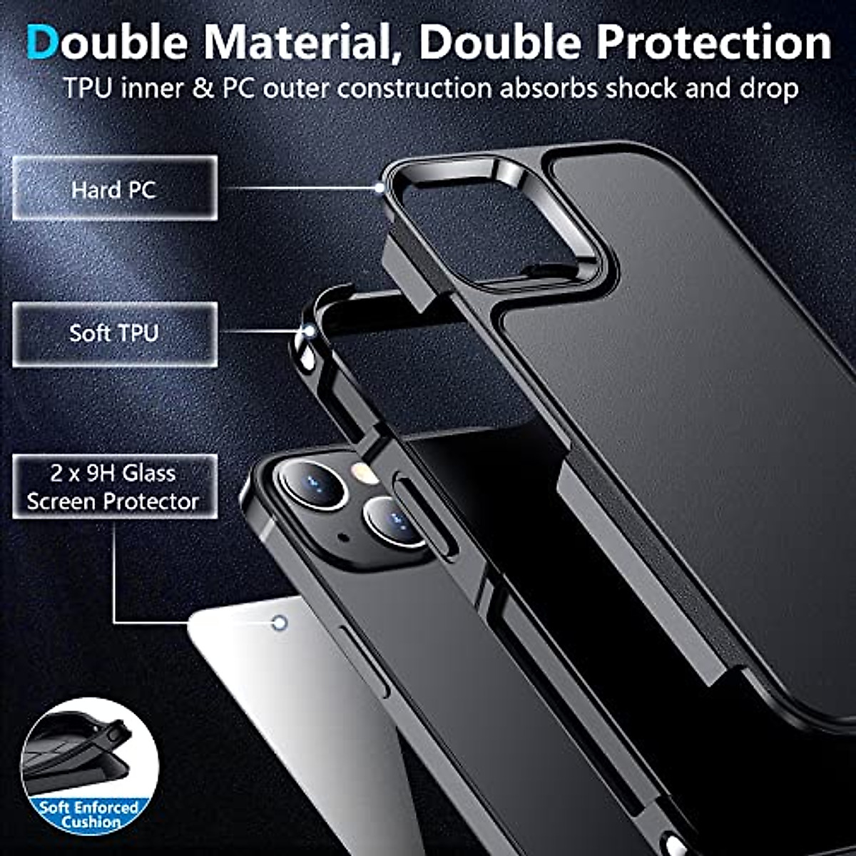 Temdan for iPhone 13 Mini Case [Military Grade Drop Protection] [Tempered Glass Screen Protector] Non-Slip Heavy Duty Full-Body Shockproof Phone Case-Black