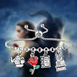 MYOSPARK Beauty And The Bracelet Belle Rose Inspired Gift Rose Flower Bracelet Princess Bracelet Movie Fans Gift (Beauty Rose Slide BR)
