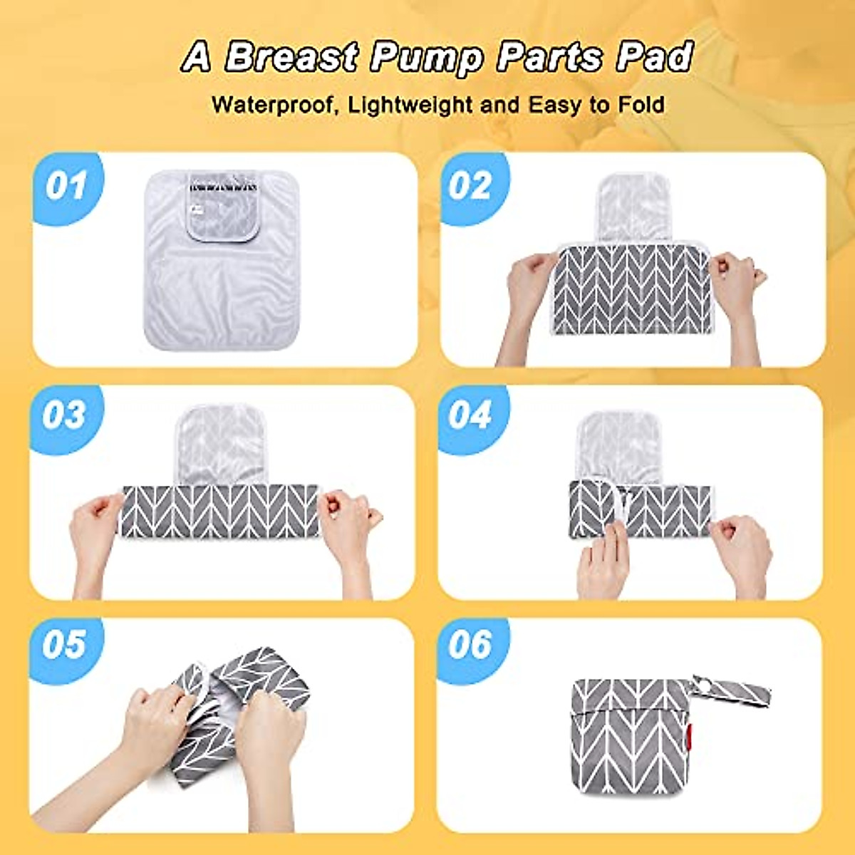 Damero Breast Pump Parts Bag, Wet Dry Breast Pump Parts Bag, Pumping Bag with Waterproof Mat and Mesh Bag, Gray Arrow