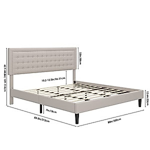 HIFIT King Bed Frame, Button Tufted Upholstered Platform with Adjustable Headboard, Mattress Foundation with Sturdy Frame, No Box Spring Needed, Easy Assembly, Beige