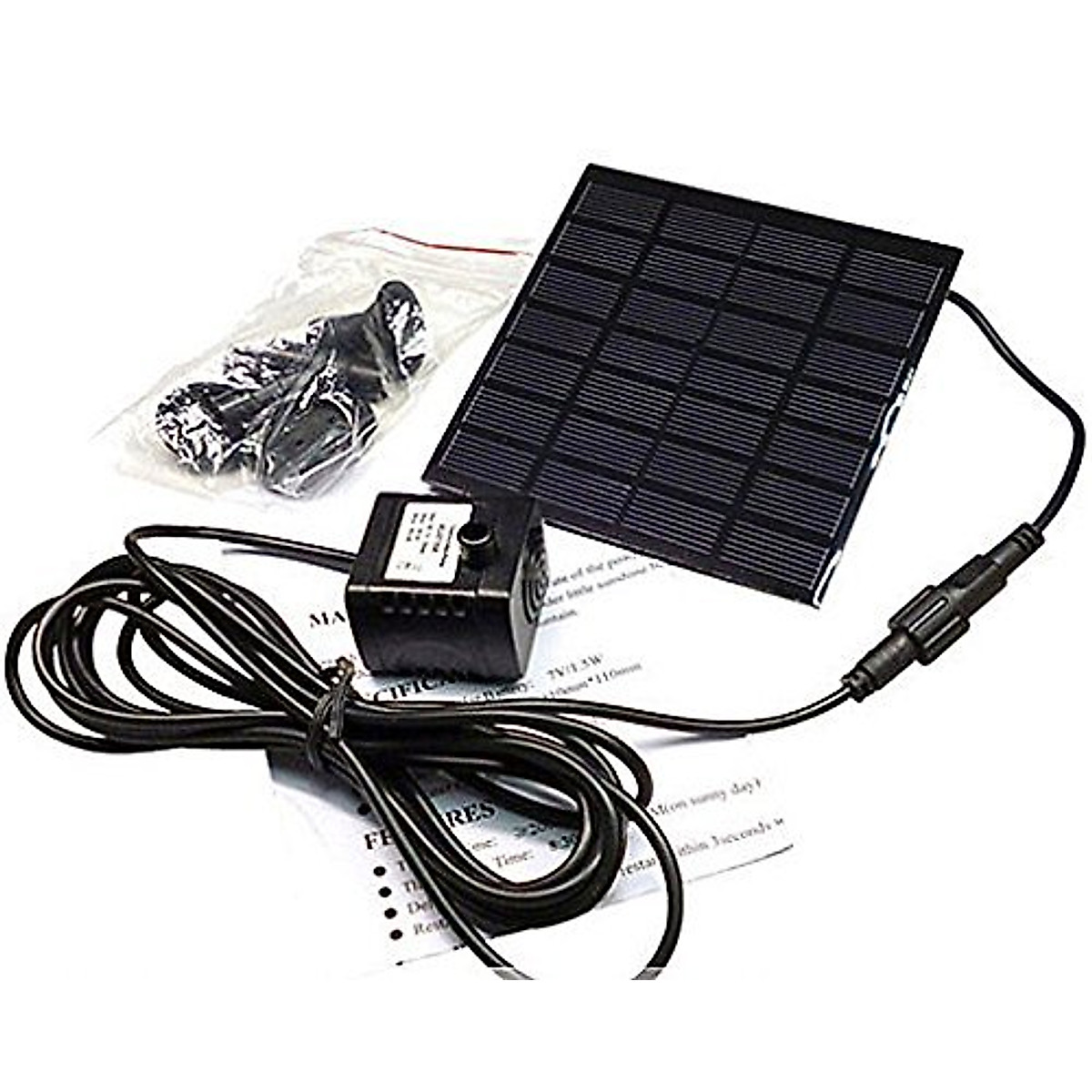 Sunnytech Solar Power Water Pump - Garden Fountain Pool Watering Pond Pump Pool Aquarium Fish Tank with Separate Solar Panel and 3M Long Cable & 4 Sprayer Adapters(Black)