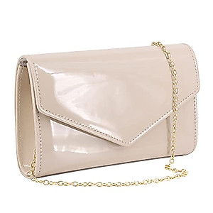Gabrine Women's Patent Leather Evening Bag Shoulder Bag Clutch Purses Handbag for Wedding Party Prom, Naked color