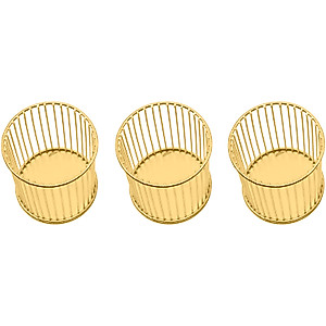 Stephanie Imports Set of 3 Metal Wire Pencil Cup or Makeup Brush Holder Organizer (Gold Bar Pattern)