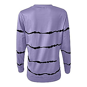 Ceboyel Womens Crew Neck Sweatshirt 2023 Striped Color Block Blouese Shirts Long Sleeve Pullover Tops Fall Fashion Clothes Womens Hoodies Pullover Trendy Purple M
