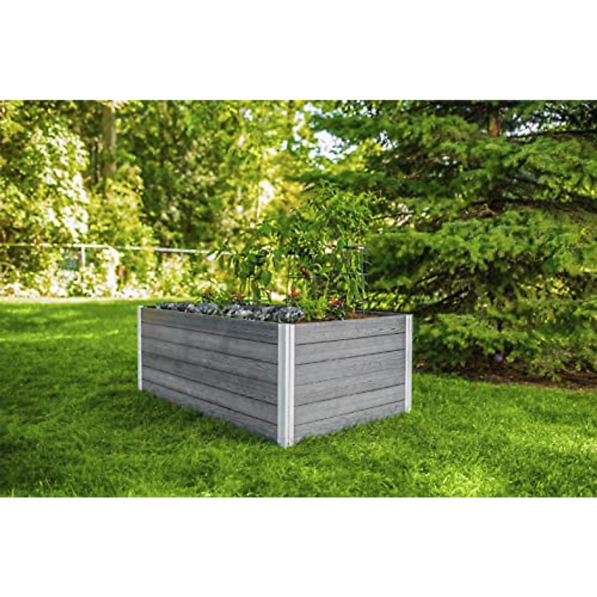 Vita Urbana 3 Foot x 5 Foot Embossed Vinyl Keyhole Garden with Composting Basket, Slate Grey, Gray, PVC, BPA and Pthalate Free, Woodgrain, VT17602