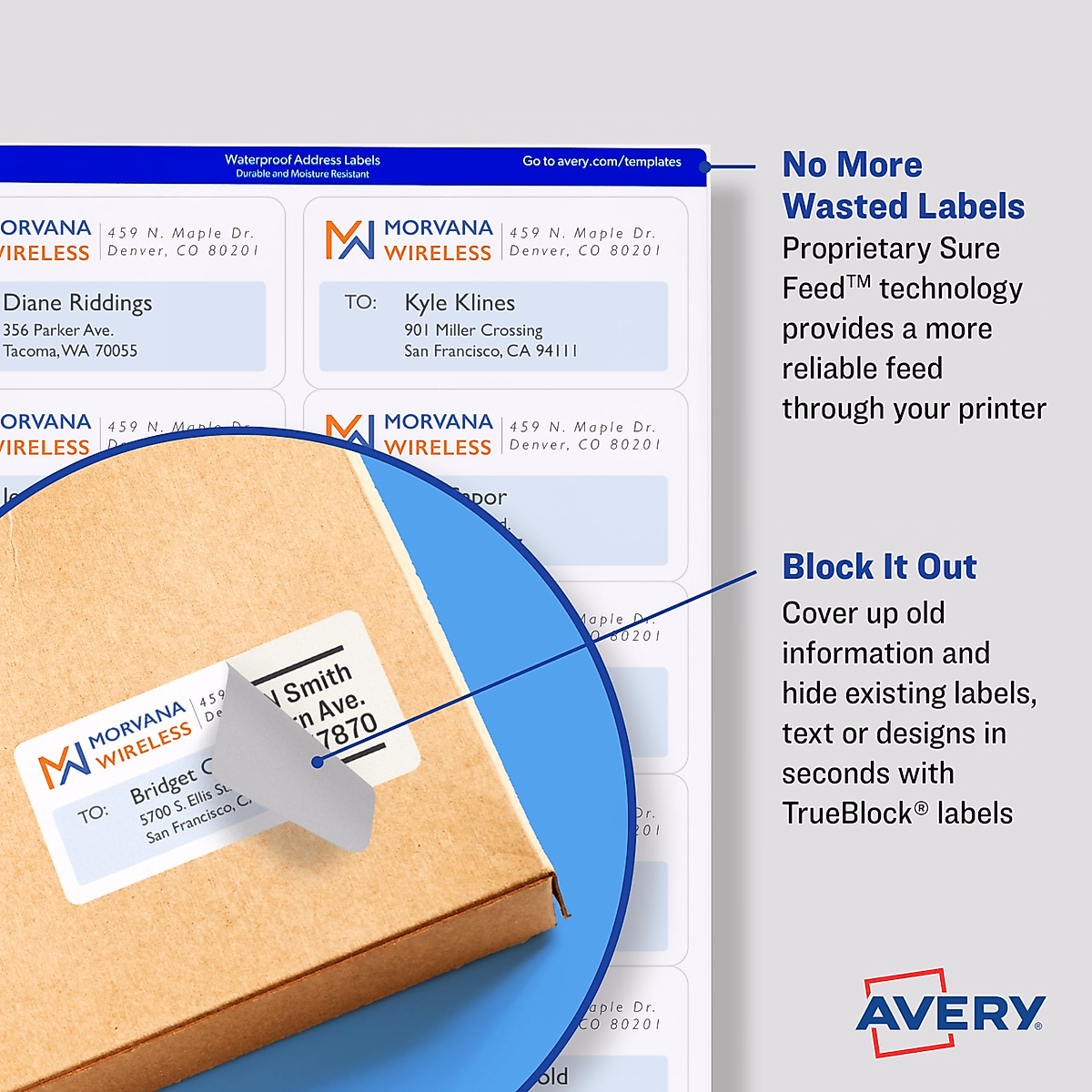 Avery Shipping Address Labels, Inkjet Printers, 100 Labels, 3-1/2 x 5, Permanent Adhesive, TrueBlock (8168), White