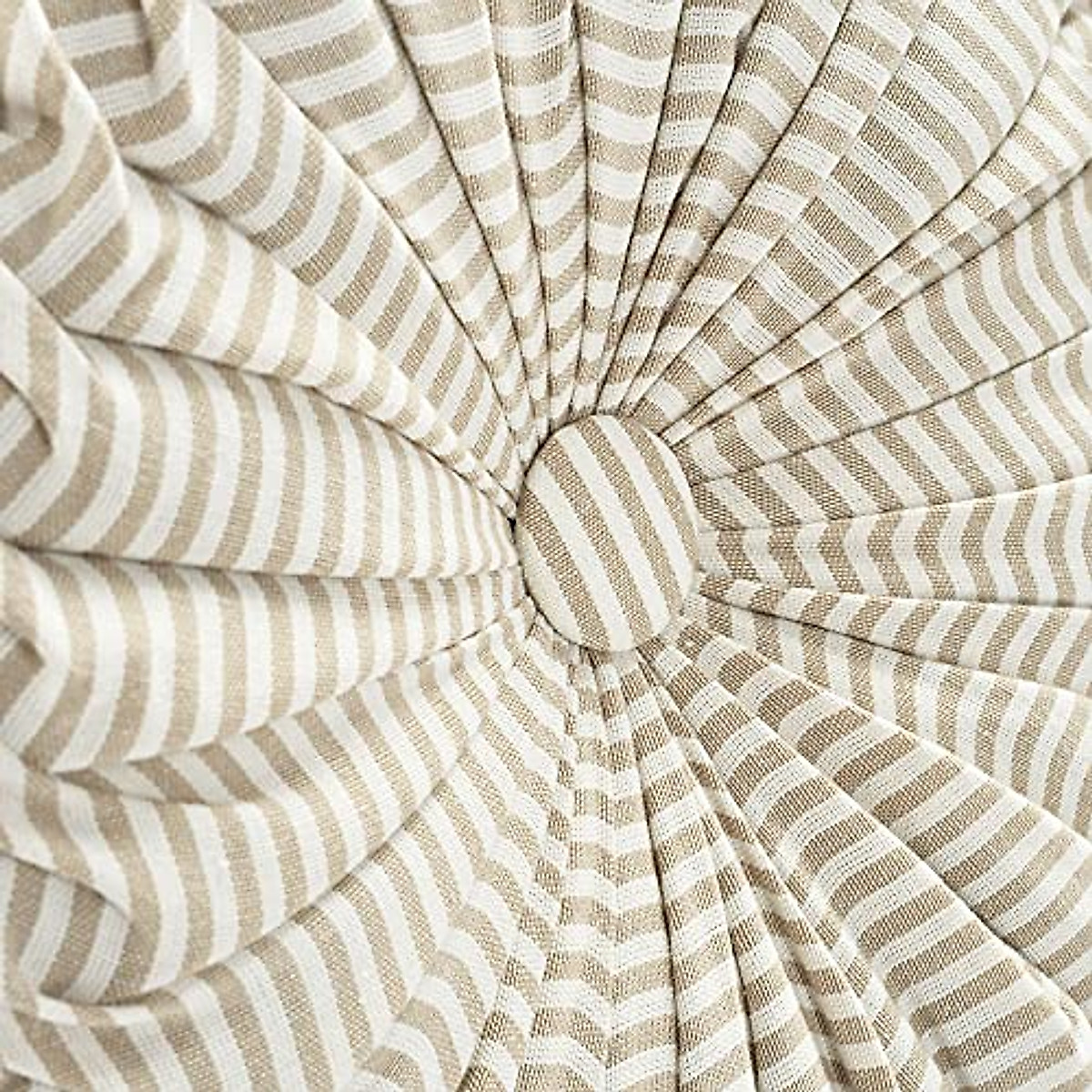 Lush Decor Farmhouse Ticking Stripe Yarn Dyed Pleated Decorative Pillow, 14" Round, Neutral