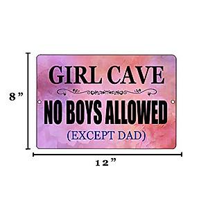 Rogue River Tactical Funny Girl Cave Metal Tin Sign, 12x8 Inch, Wall Décor- Bar Daughter Pink No Boys Allowed Bedroom Door