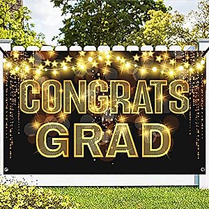 XtraLarge, Congrats Grad Banner - 72x44 Inch, Black and Gold Graduation Decorations 2023 | Graduation Banner for Class of 2023 Decorations | Graduation Backdrop for Graduation Party Decorations 2023