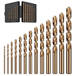 MACXCOIP Cobalt Drill Bit Set, 13Pcs M35 High Speed Steel Jobber Length Drill Bit Kit for Hardened Metal, Stainless Steel, Cast Iron, Wood and Plastic, with Index Storage Case, 1/16"-1/4"