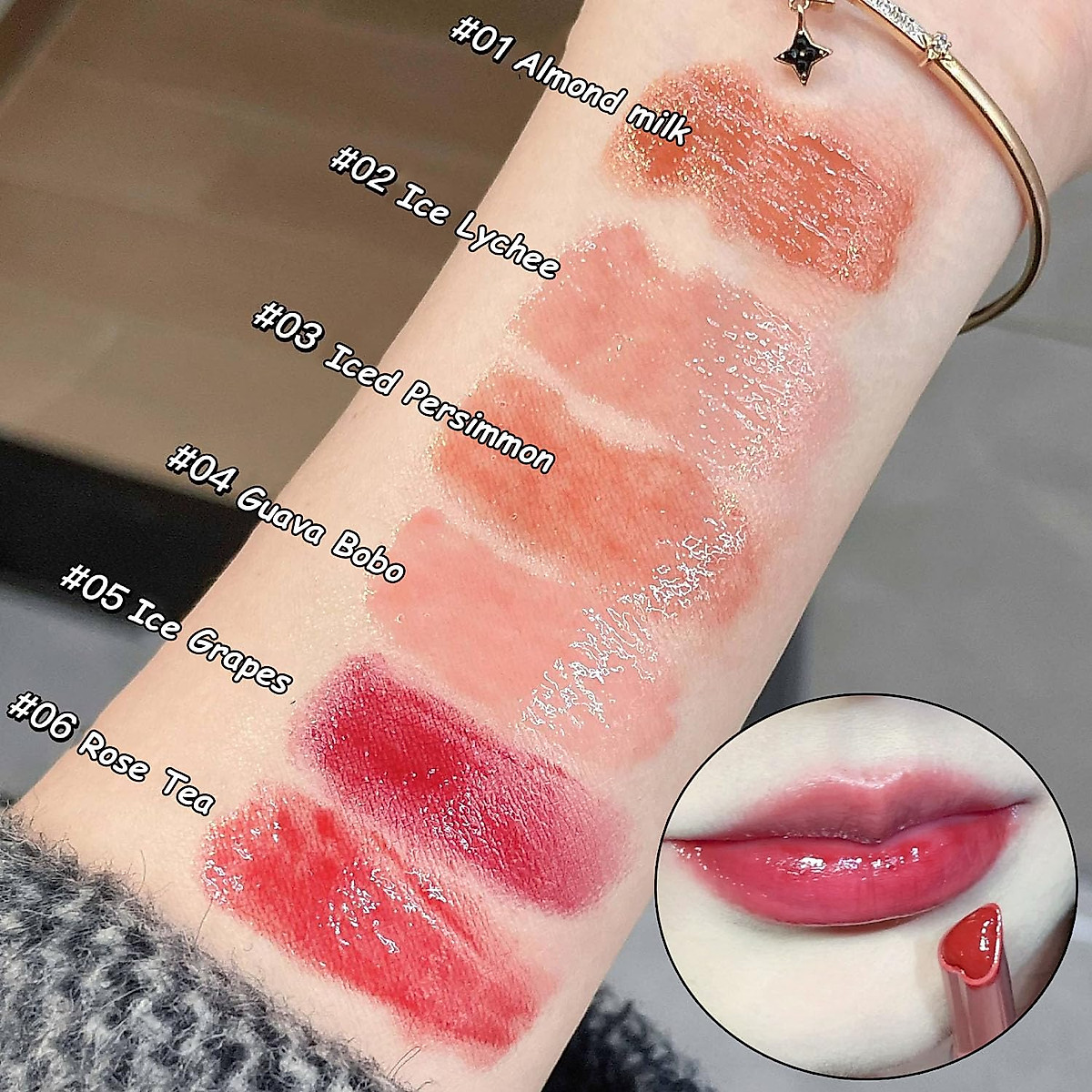 Heart Jelly Lipstick, Hydrating Lip Gloss Dew Tint Jelly Love Lipstick ,Long Lasting Moisturizing Tinted Lip Balm Plumping Lip Stain, Non-sticky, Vivid Color Glossy Lip Gloss Stick Lip Makeup (02#Ice Lychee)