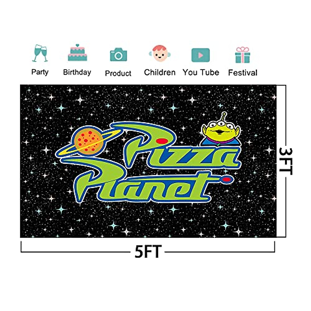 Pizza Planet Backdrop for Birthday Party Decorations Outspace Background for Baby Shower Party Cake Table Decorations Supplies Toy Story Theme Banner 5x3ft
