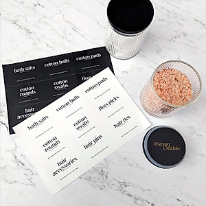 Mason & Fable Ribbed Glass Bathroom Jars with Airtight Black Bamboo Lids | Cotton Pad/Swab/Q tip Holder | Bath Salt/Small Makeup/Clear Vanity Apothecary Storage Canister Organizer – 10 fl oz, Set of 2