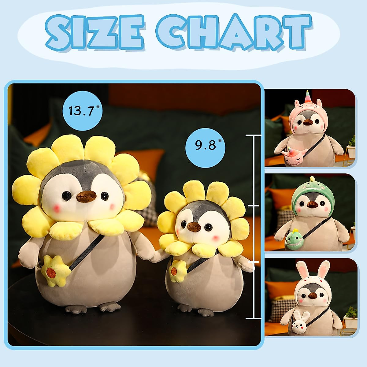 Seyomi Cute Penguin Flower Plush Stuffed Animal Penguin Plushies with Yellow Flower Outfit Gifts, 9.8 inches