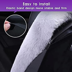 QODOLSI 1 PC Car Armrest Box Mat, 11.81" x 7.87" Soft Faux Rabbit Plush Center Console Elbow Pad, Elastic Back Mount Non-Slip Protective Cover, Product Compatible with Most Car Models (Purple)