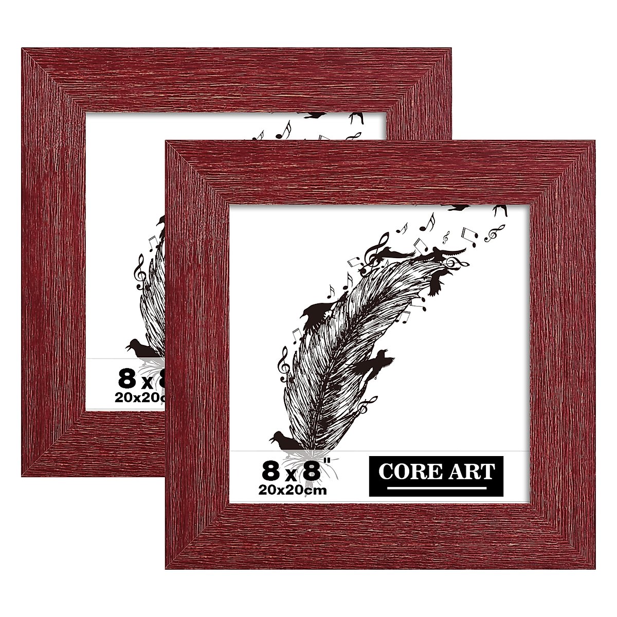 CORE ART 8x8 Picture Frame, Handmade Wood Rustic Red Photo Frame Set of 2, High Definition Semi-tempered Glass Wall or Tabletop Display