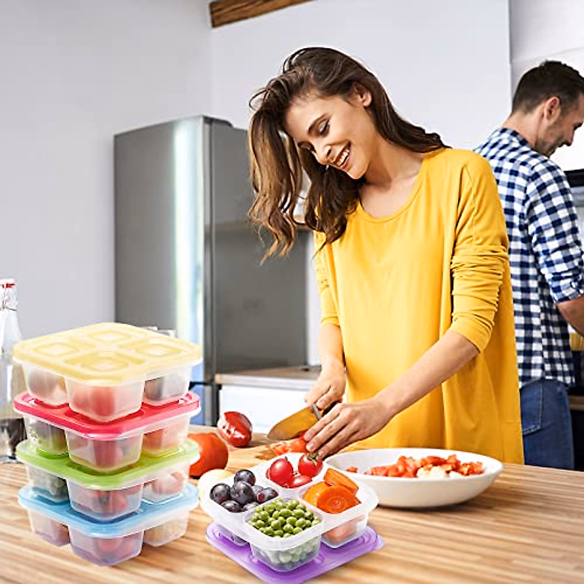 Gtthry Bento Snack Boxes,4-Compartment Snack Containers,Stackable Food Storage Containers with Lids,Reusable Bento Lunch Boxes,BPA Free Lunch Containers,Food Containers Dishwasher Safe(10 Pack)