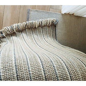 Crochet wool Blanket Gray Beige Warm throw blanket merino Knit Handmade Throw, 43x63 inches