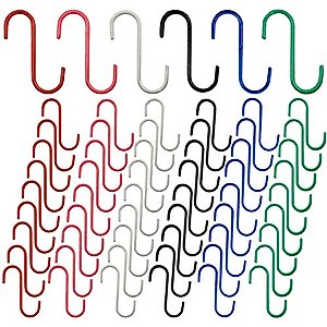 Wellmax 60PCS S Hooks for Hanging, Heavy Duty S Shaped Hooks, Colored Metal S Hook Set for Hanging Plants, Closet, Kitchen, Pot Rack, and pots and Pans. 5 inches Long and 6mm Thick