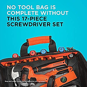 BLACK+DECKER Magnetic Screwdriver Set, 17-Piece (BDHT65003)