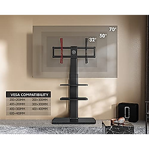 FITUEYES TV Stand for 32 39 40 43 49 50 55 60 65 70 Inch TVs Tall Floor TV Stands with Sturdy Wood Base Universal Corner Stand for Flat Panel Screen TVs Height Adjustable Shelves Black