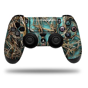 WraptorSkinz Skin Compatible with Sony PS4 Dualshock Controller PlayStation 4 Original Slim and Pro WraptorCamo Grassy Marsh Camo Neon Teal (Controller NOT Included)