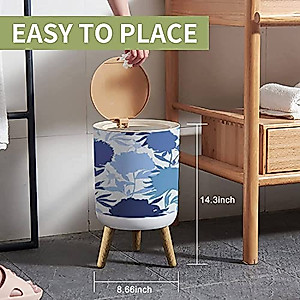 Small Trash Can with Lid Blossom floral seamless Silhouette peony in pastel colors with leaves Garbage Bin Wood Waste Bin Press Cover Round Wastebasket for Bathroom Bedroom Diaper Office Kitchen