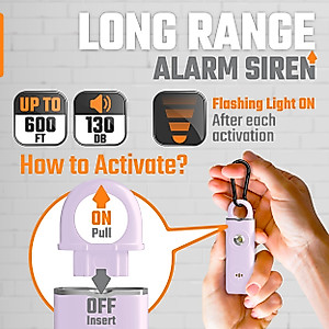 Personal Safety Alarm Keychain for Women Protection – USB Rechargeable 130 dB Self Defense Siren Panic Key Chain with Light and Low Battery Notice by WETEN (Lavender)