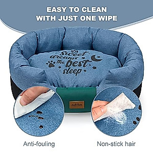 COZY KISS Oxford Teflon Dog Bed Water Resistant Scrubable 26" L x 22" W Luxury Pet Cat Crate Mat Non Stick Hair Washable Anti Slip Orthopedic Couch Outdoor for Small Medium Dogs Denim Blue