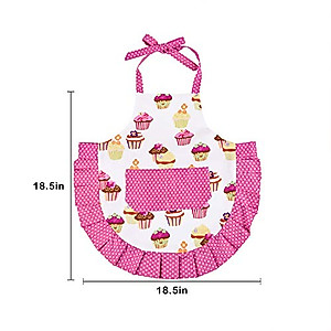 Claswcalor 100% Cotton Kids Girls Aprons, Cute Toddler Cupcake Baking Apron Adjustable Kitchen Pink Apron for Children Daughters Little Girls