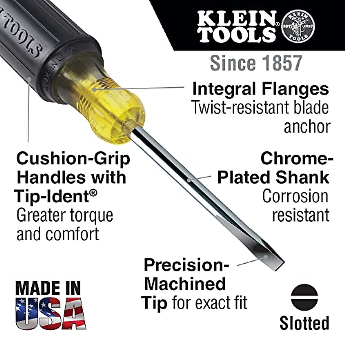 Klein Tools 85077 Screwdriver Set, Made in USA, Multi-Application Screwdriver Kit with Cushion-Grip Handles and Tip-Ident, 7-Piece