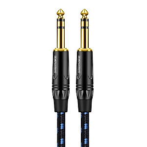 DREMAKE Guitar Cable, Jack 6.35mm/6.5mm 1/4 Inch Amp Cord for Bass Electric Guitar Amplifier, 25FT 6.35mm 1/4 Straight to Straight Stereo Audio Balanced Instrument Patch Cable, Black Blue