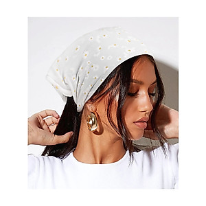 AWAYTR Elastic Hair Scarf Headband - 3 PCS Print Floral Hair Scarves with Hair Clips Kerchief Head Bandanas for Women (White/Beige/Purple)