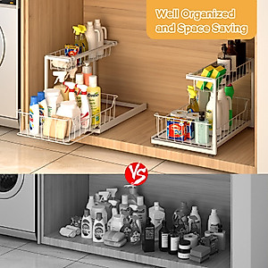 Suppino Under Kitchen Sink Organizer, Metal Sliding Under Cabinet Storage, 2 Tier Under Sink Storage for Kitchen, Bathroom