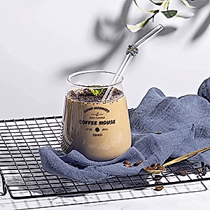 KIGOTWIN Reusable Glass Straw with Flower ,Colorful Shatter Resistant Bend Straws Cocktails Bar Accessories with Cleaning Brush (8), Blue,Green,White,Grey,Pink,Purple