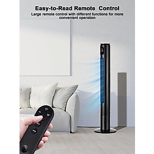 Uthfy 46" Tower Fan With Remote, 24ft/s Fan for Bedroom with 24 H Timer, 80° Oscillating Fan with 3 Speeds, 3 Modes, Portable Fans that Blow Cold Air, Standing Bladeless Fan for Room Home Office