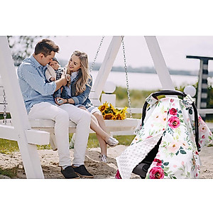 TANOFAR Car Seat Cover Baby, Carseat Covers Baby Boy Girl, Peekaboo Opening Infant Car Seat Cover for Winter, Warm & Cozy, Watercolor Floral