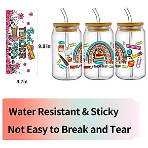 UV DTF Cup Wrap School Transfer for Glass 16oz, 9 Sheetes UV DTF Teacher Transfers Stickers Cup Decals, Rub on Transfers Cup Stickers for Crafts, Ready to Apply, Permanent Adhesive, No Heat Needed