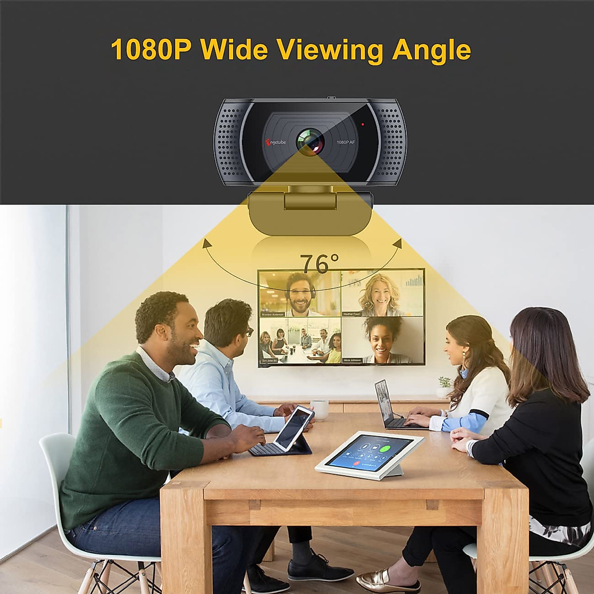 Angetube 1080P HD Webcam, USB Web cam with Autofocus Built-in Microphone & Privacy Cover，Webcam for Laptop，Streaming Web Camera for Skype/Zoom/FaceTime/Hangouts - Control Software Included