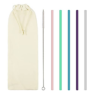 Sihuuu Straws Silicone Straws Drinking Straws Reusable Straws Thickened 5 Set with Brush