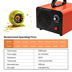 Industrial Ozone Machine, 20000 mg/h Ozone Machine Odor Remover, Deodorizer for Bigger Space, 2 Timing Functions & Carry Handle, Basement, Warehouse, or Factory