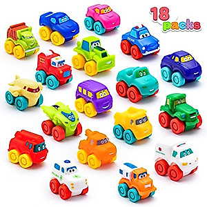 JOYIN 18 Pcs Pull Back Cars Set and 18 Pcs Soft Rubber Toy Car Set, Mini Toy Vehicles，Car for Toddlers, Party Favors for Kids