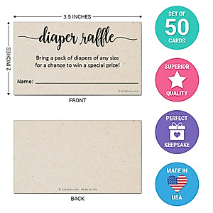 321Done Diaper Raffle Tickets, Made in USA - 3.5x2 Kraft Tan, With Name Line, Baby Shower Game, Enter to Win Drawing, Prize, Small - Pack of 50