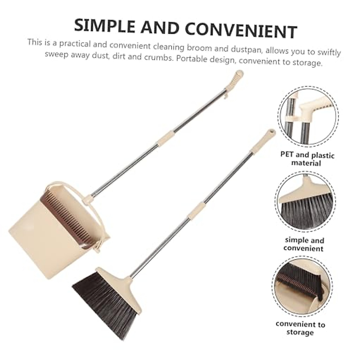 Cabilock 1 Set Broom Set Home Office Cleaning Brooms Household Broom Pan Kit Room Cleaning Broom Long Handle Cleaning Broom Dust Pan and Brush Tools Kitchen Accessories Pans Stainless Steel